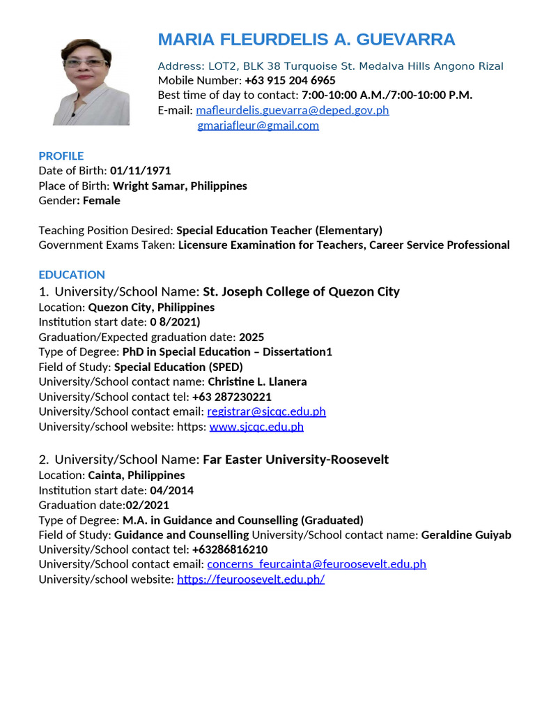 Guevarra Maria Fleurdelis RESUME | PDF | Psychology | Special Education