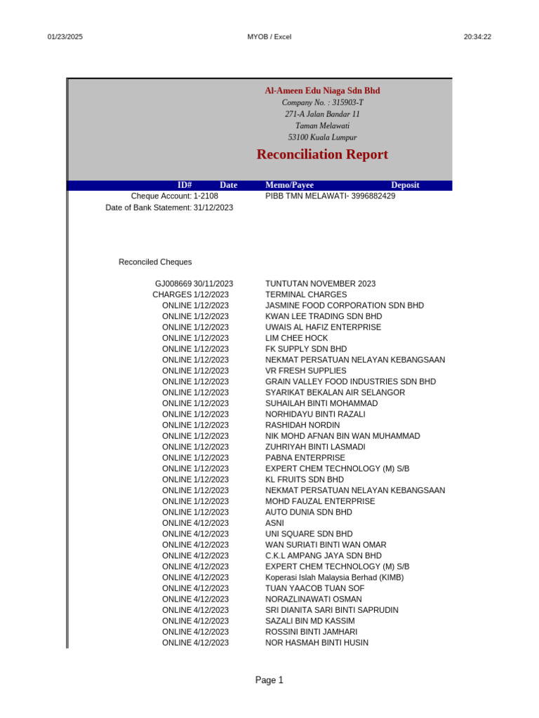 Business Reconciliation Summary | PDF