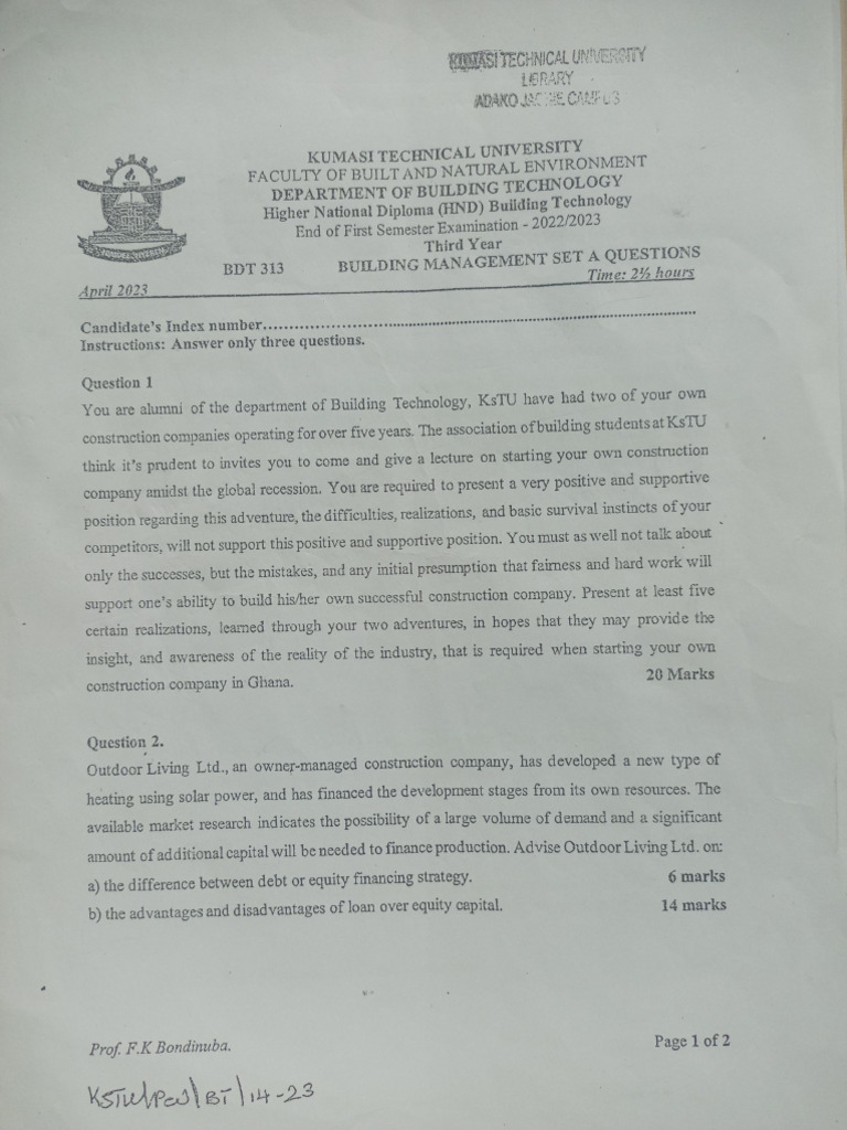 Past Questions BT HND 3 | PDF