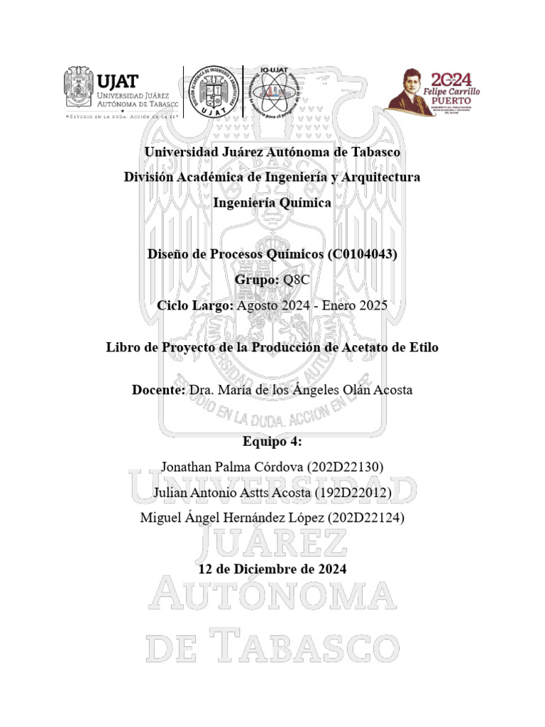 Diseño de Proceso para Acetato de Etilo | PDF | Destilación | Agua
