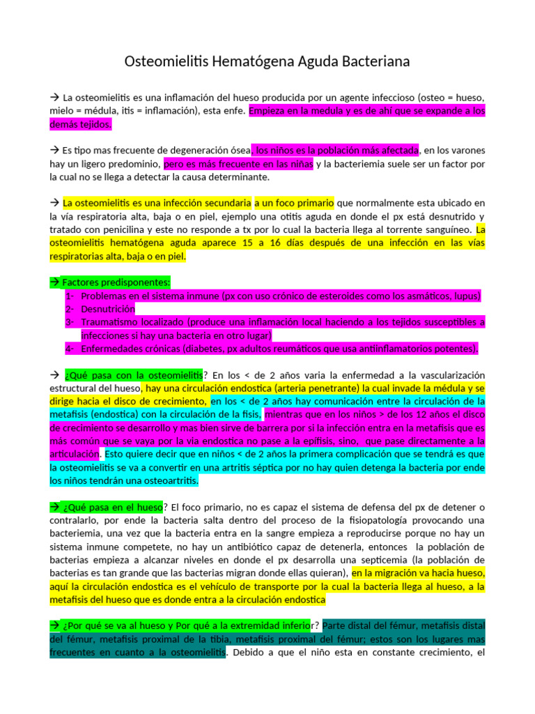 OSTEOMIELITIS HEMATOGENA AGUDA | PDF | Hueso | Microbiología
