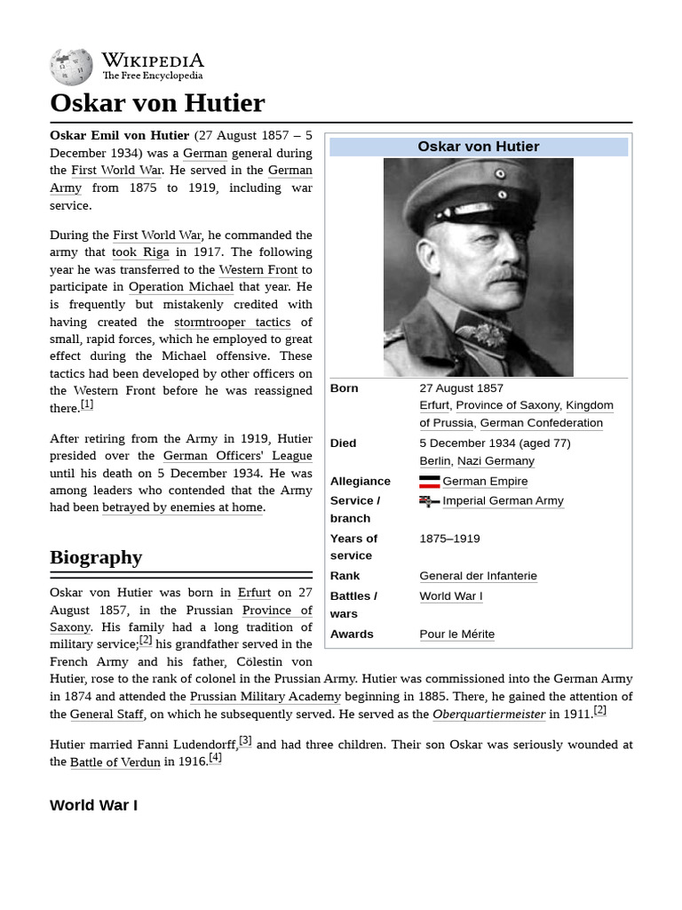 Oskar_von_Hutier | PDF | Warfare | Military Operations Of World War I