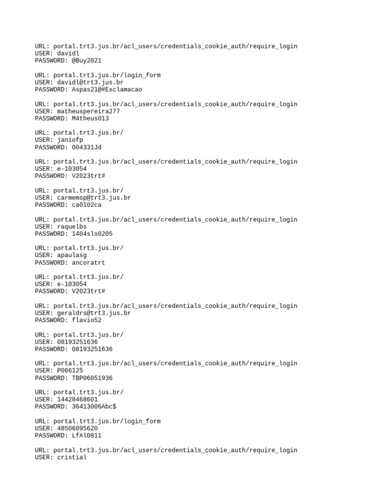 TRT3 Login Credentials List | PDF