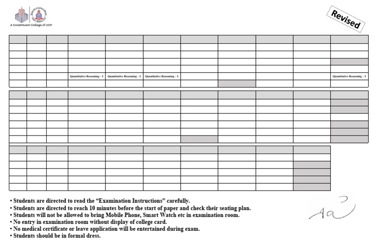 Datesheet Mid Term UCP Fall-2024 (Revised) | PDF | Mathematics | Psychology