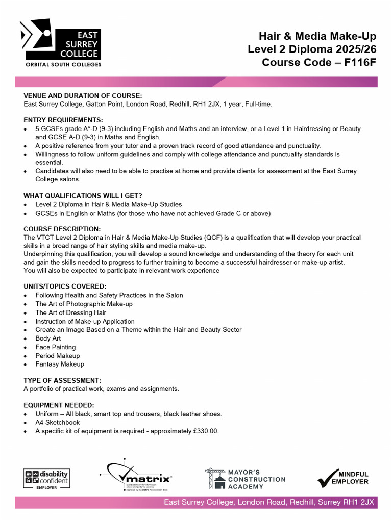 2526 F116F Hair & Media Make-Up Level 2 Diploma | PDF | Educational Stages