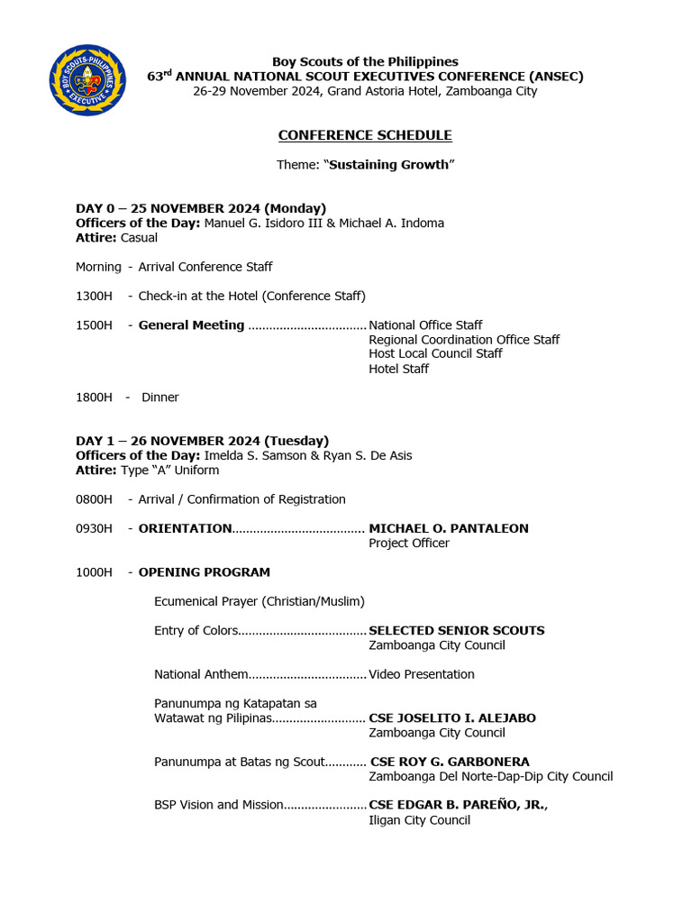 63rd-ANSEC-Day-to-Day-Program-of-Activities_v2 | PDF | Philippines