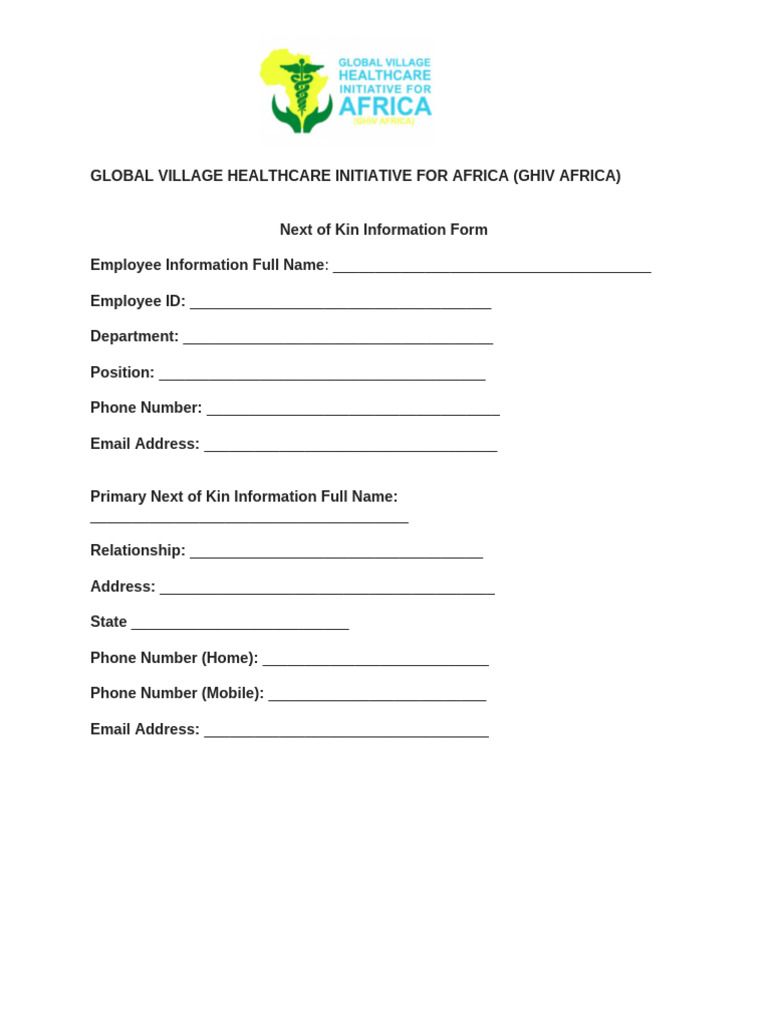 Next of Kin Iformation Form | PDF