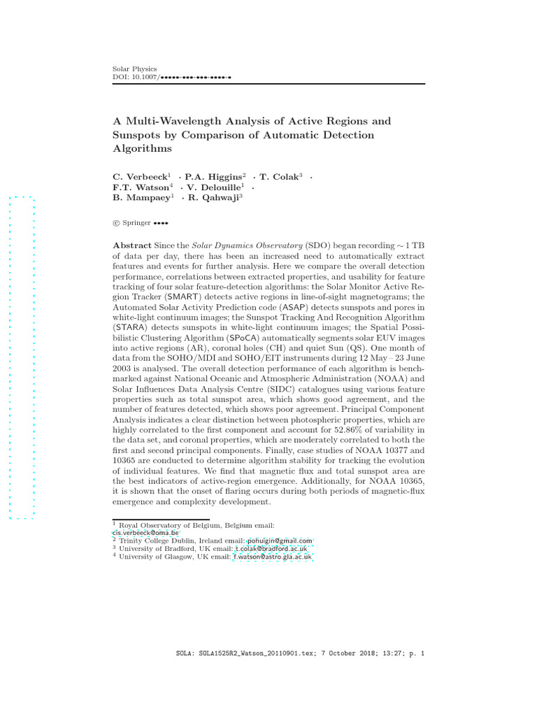 A Multi-Wavelength Analysis of Active Regions and Sunspots by Comparison of Automatic Detection ...