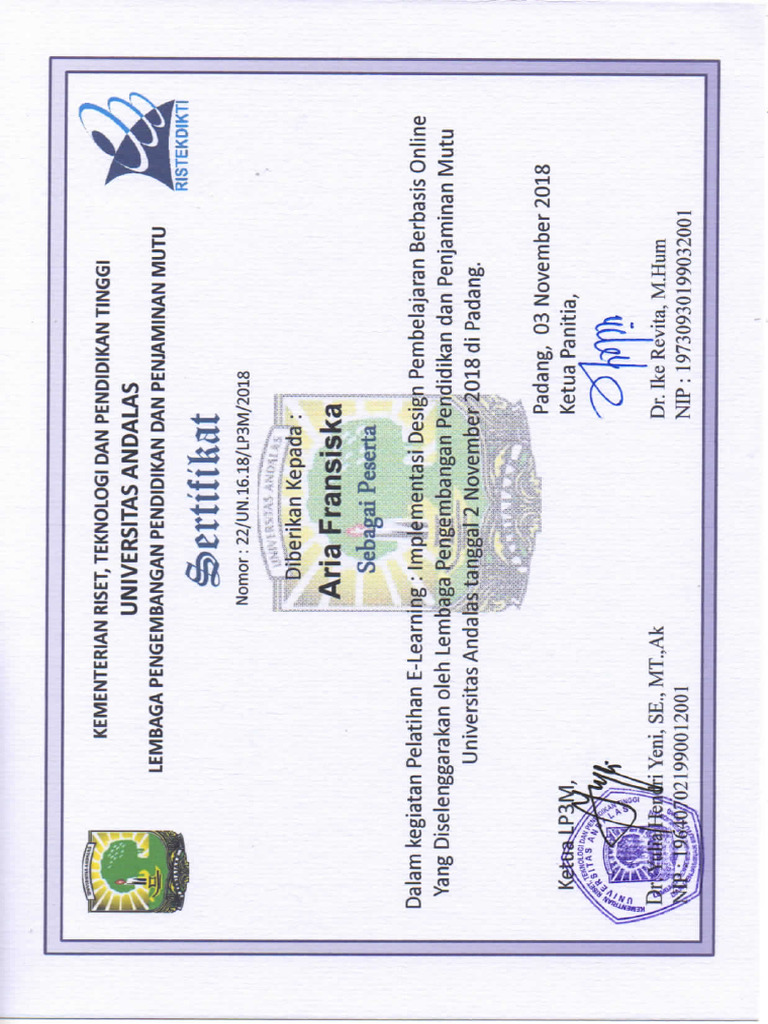 Sertifikat E-Learning 2 Nov | PDF