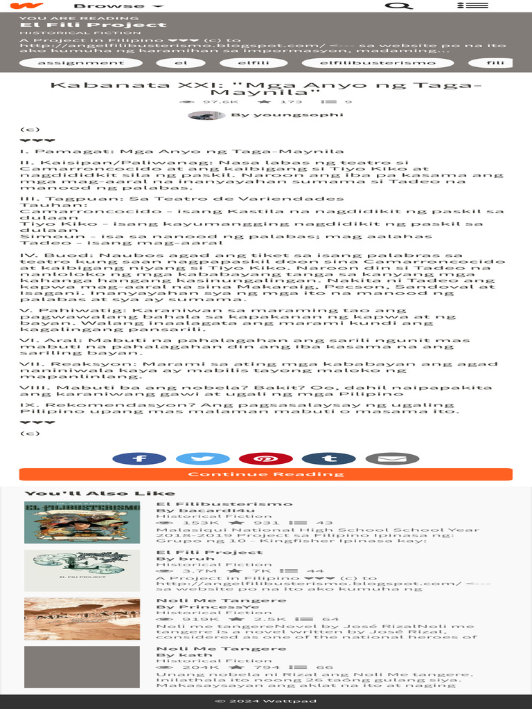 El Fili Project - Kabanata XXI Mga Anyo NG Taga-Maynila - Wattpad | PDF