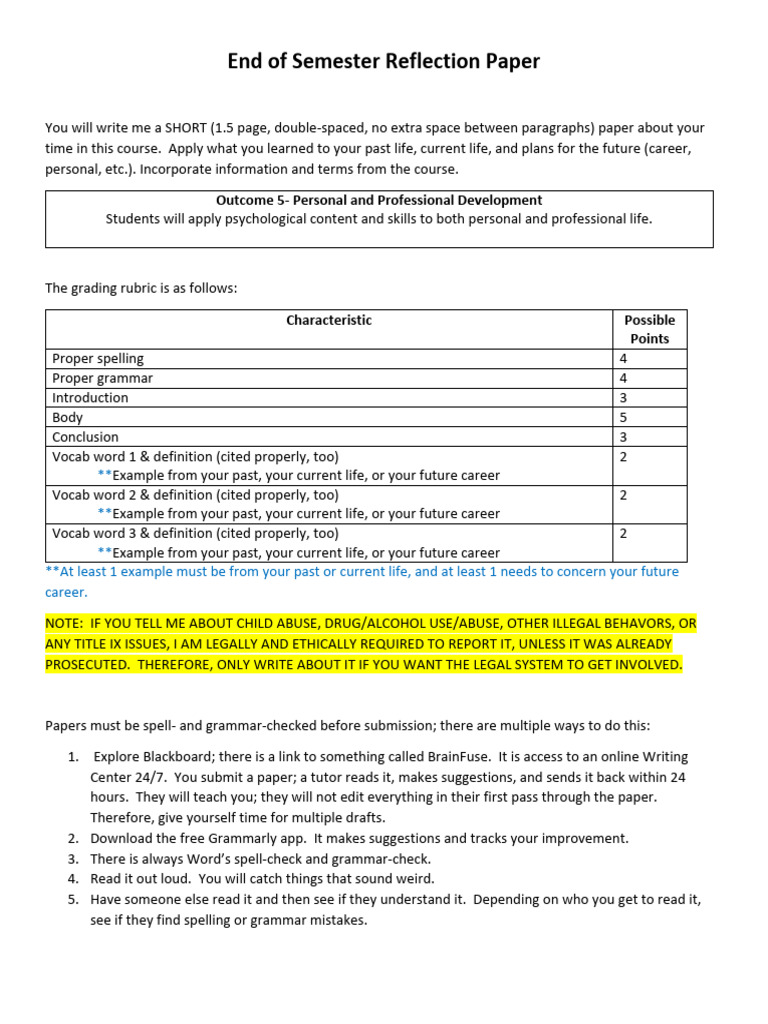 Reflection Paper - updated F24 | PDF