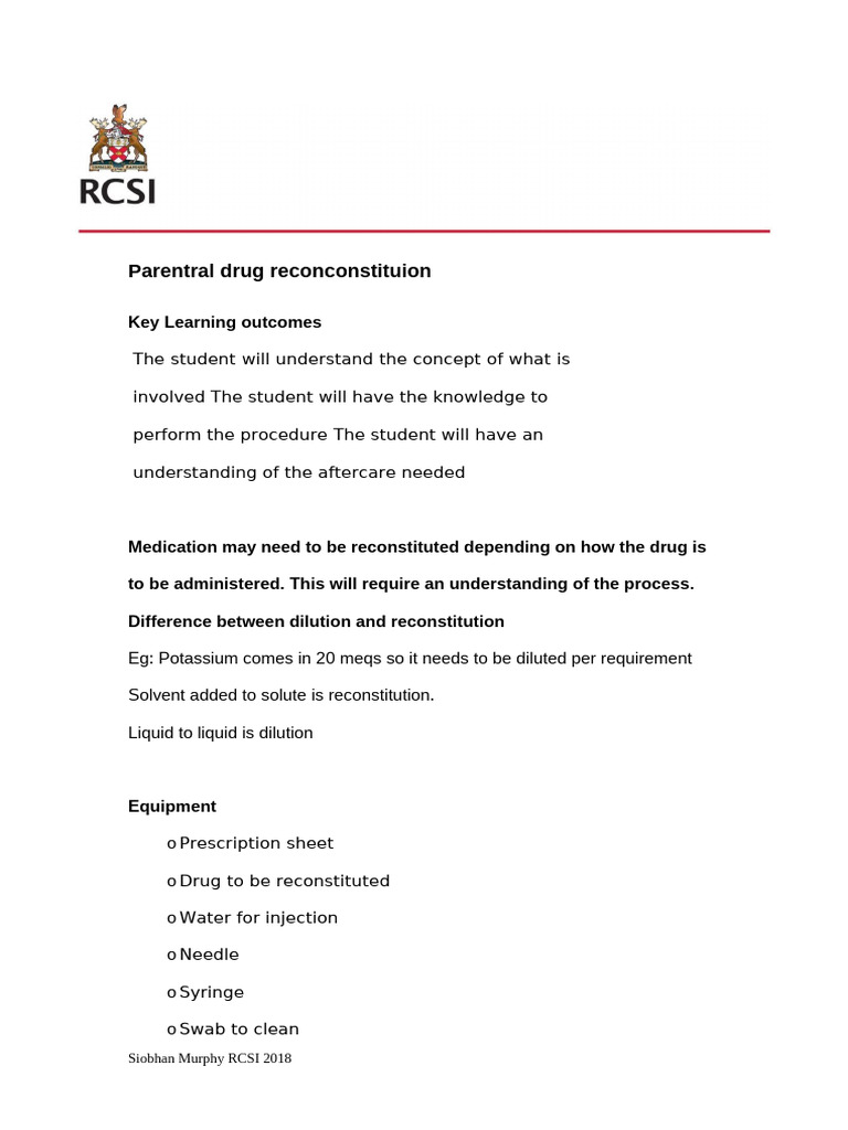 Drug reconstitution 2024 | PDF | Intravenous Therapy | Syringe
