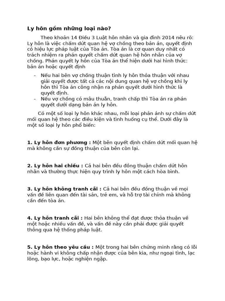 Câu 6ly Hôn Gồm Những Loại Nào | PDF