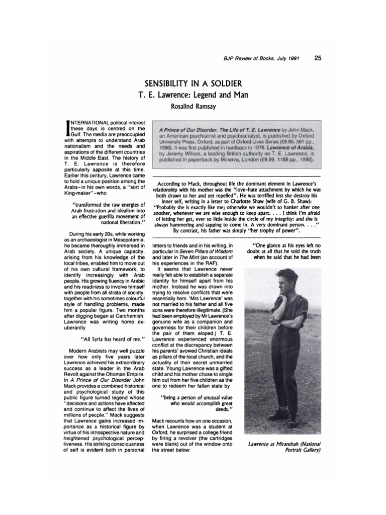 SENSIBILITY IN A SOLDIER T. E. Lawrence Legend and Man | PDF | T. E ...