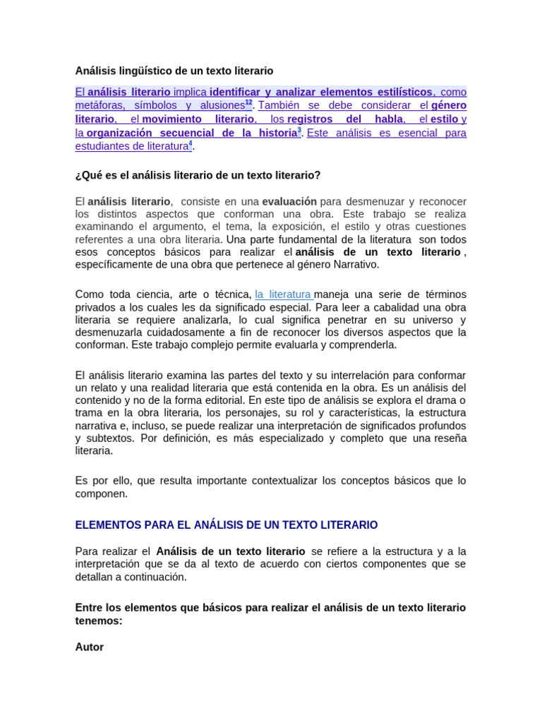 Análisis Lingüístico de Un Texto Literario | PDF | Narración