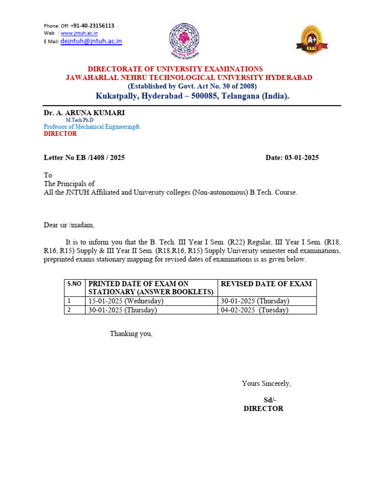 Jntuh B.tech III Year Reg Sup Preprinted Stationary Mapping Revised ...