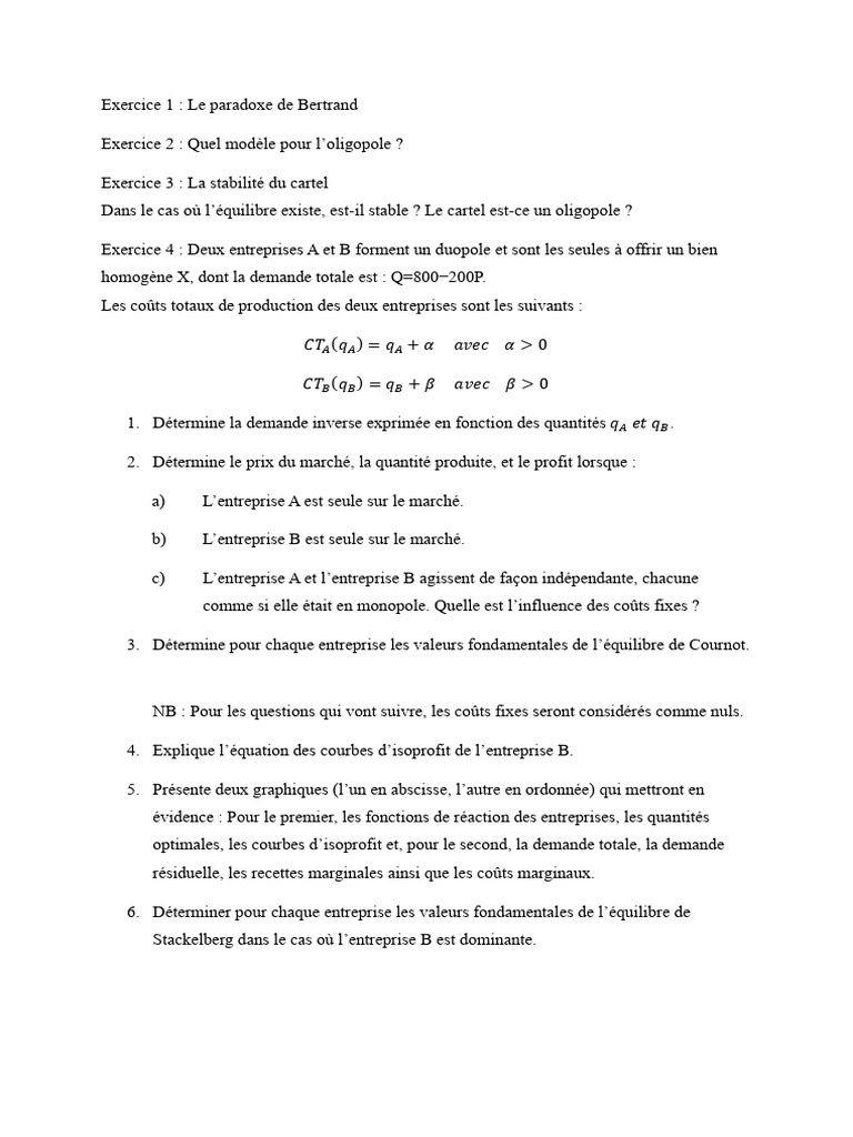 Oligopole et Cartel : Analyse Économique | PDF