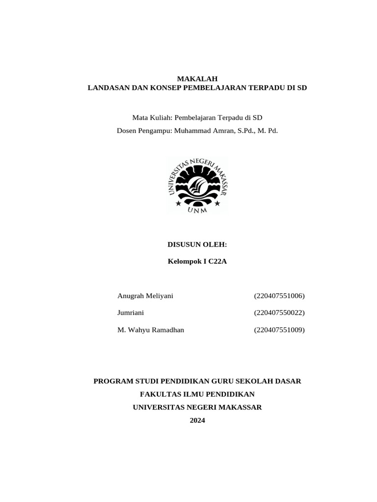 MAKALAH KLP 1 PEMBELAJARAN TERPADU SD | PDF