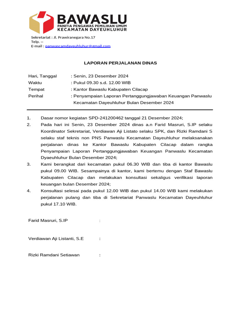 Notulensi Perjadin SPJ Bulan Oktober 2024 | PDF