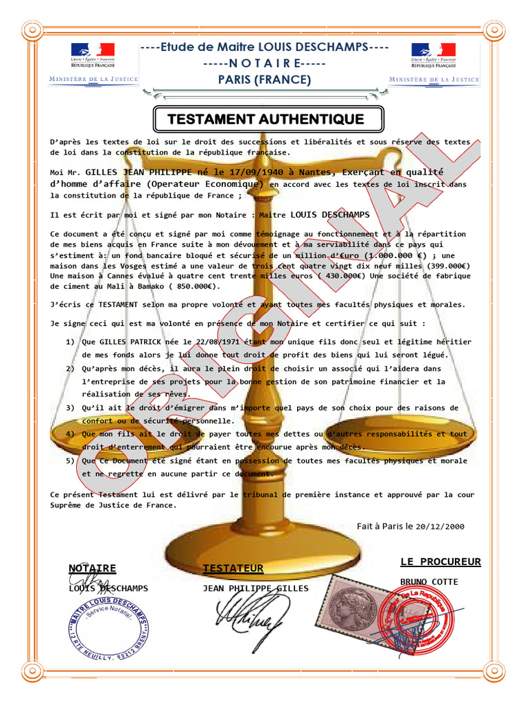 Testament Authentique de Gilles Jean Philippe | PDF | France
