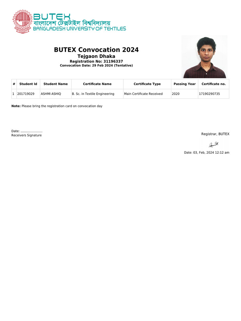 Registration Receipt | PDF