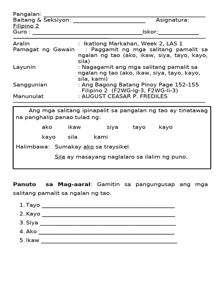 Q3 Fil2 Week2 Las1 | PDF