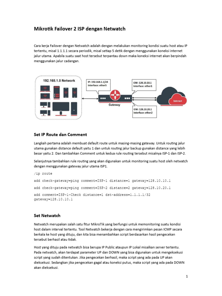 Mikrotik Failover 2 ISP dengan Netwatch | PDF