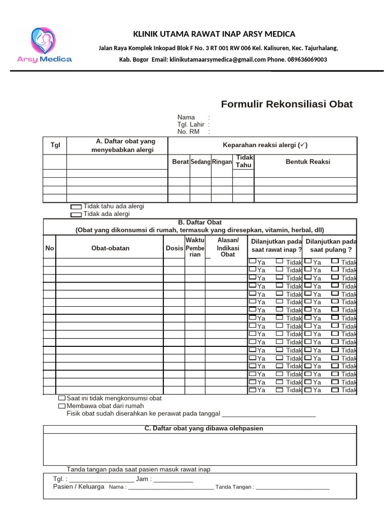 Formulir Rekonsiliasi Obat | PDF
