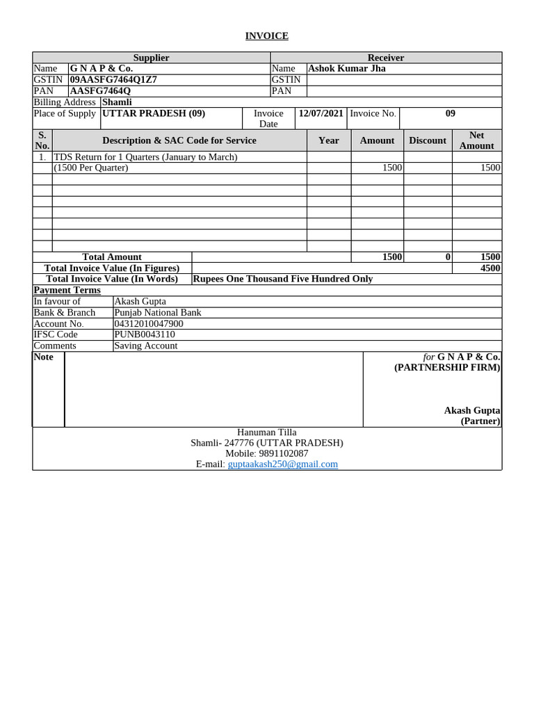 Invoice - GNAP - Ashok Kumar Jha | PDF