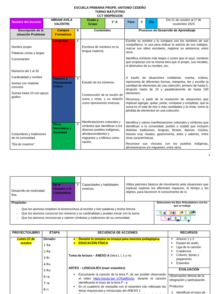 5) MAT 1ro (21oct Al 1nov) | PDF | Escritura | Alfabeto
