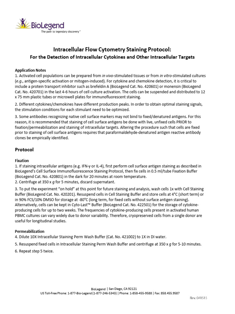 Intracellular Staining Protocol 082615 | PDF | Immunofluorescence ...