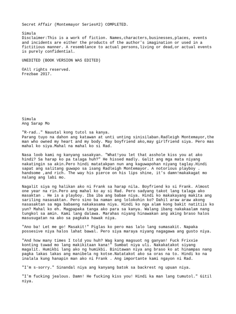 Secret Affair (Montemayor Series#2) Frezbae | PDF