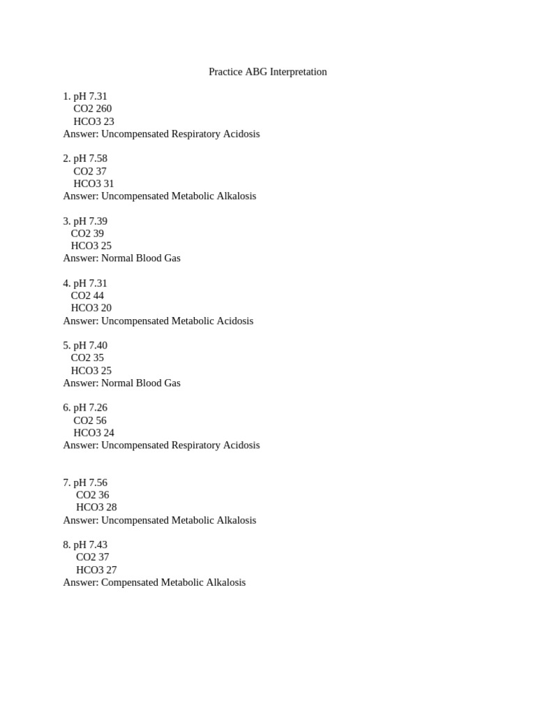 KEY Practice ABG Interpretation(1) | PDF