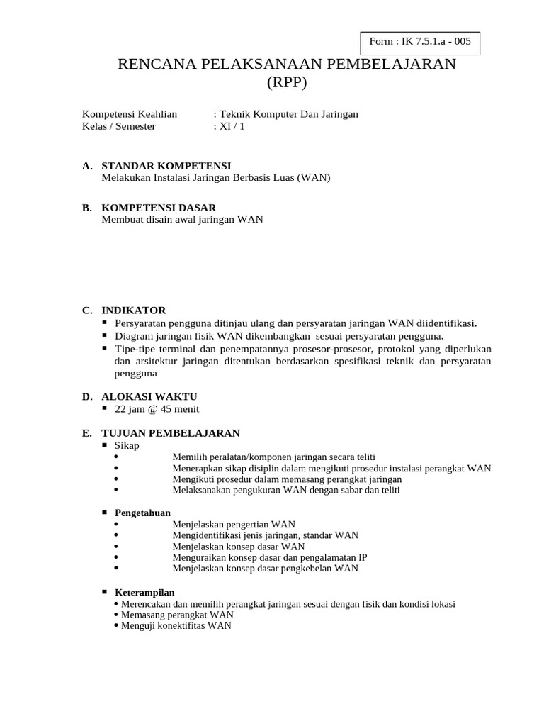 13 3 RPP Melakukan Instalasi Perangkat Jaringan Berbasis Luas (Wide Area Network) | PDF