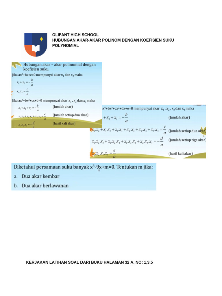 Hubungan Akar-Akar Polinom Dengan Koefisien Sukunya | PDF