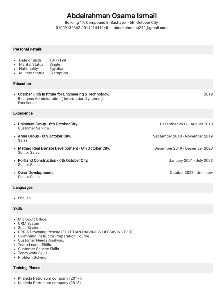 Abdelrahman Osama Ismail's CV | PDF