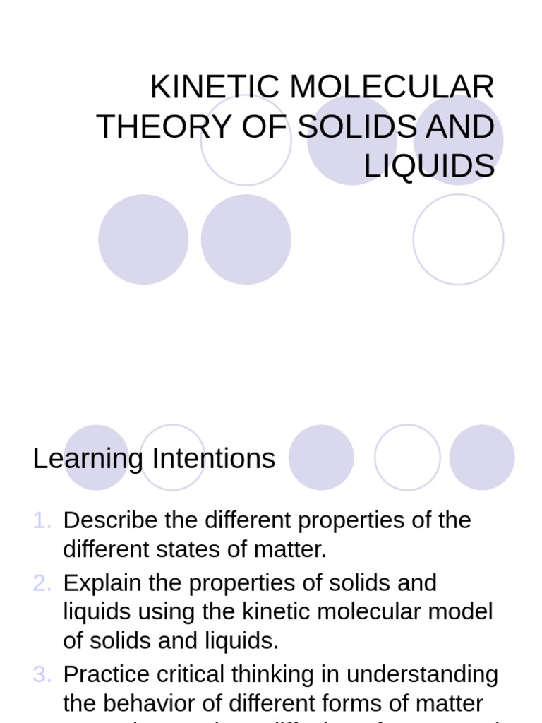 Kinetic Molecular Theory of Liquids and Solids Activity | PDF