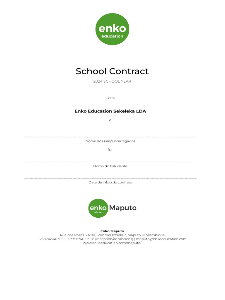 Enko Maputo School Contract PT | PDF | Universidade de Cambridge | Bancos