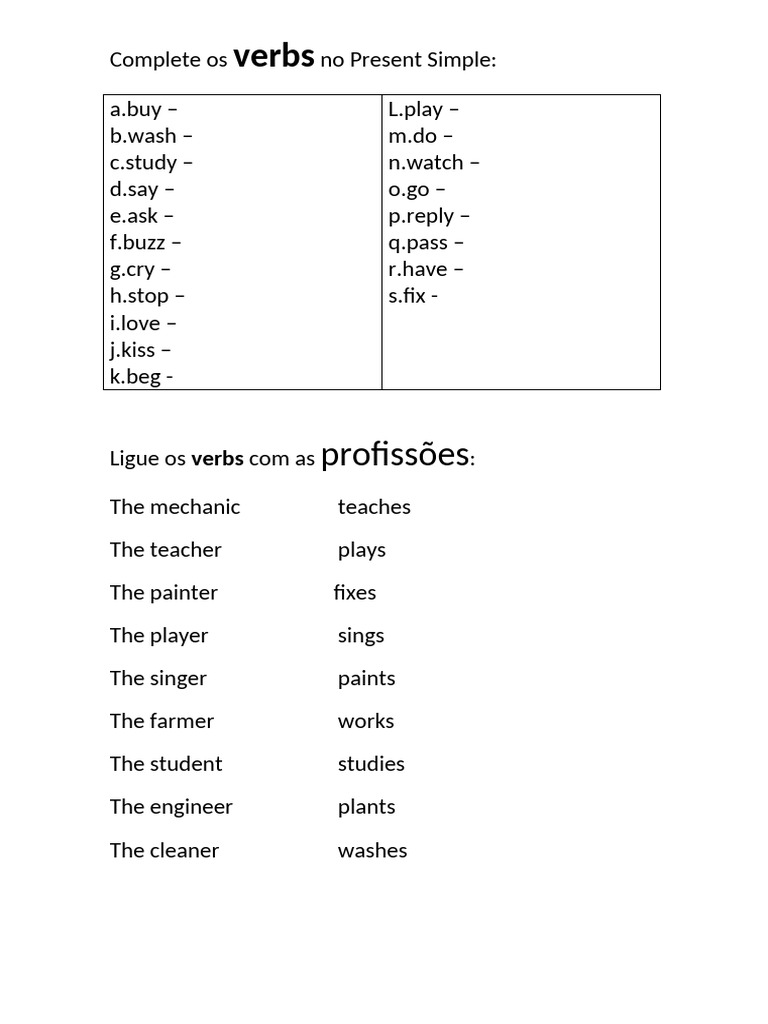 Unit 1 - Present Simple - Exercicios Extras | PDF