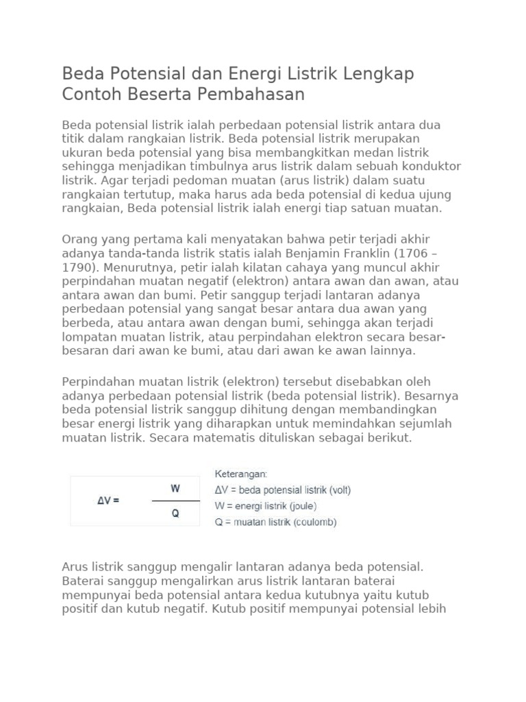 Beda Potensial dan Energi Listrik Kelas 9 | PDF