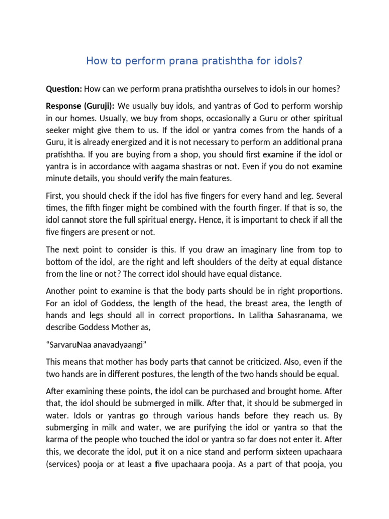 How To Perform Prana Pratishtha For Idols | PDF | Chakra | Hindu Deities