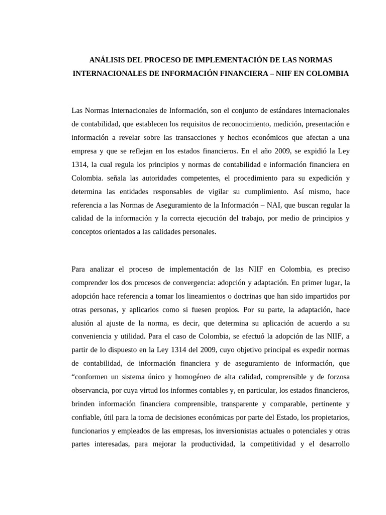 Análisis Del Proceso de Implementación de Las Normas Internacionales de ...