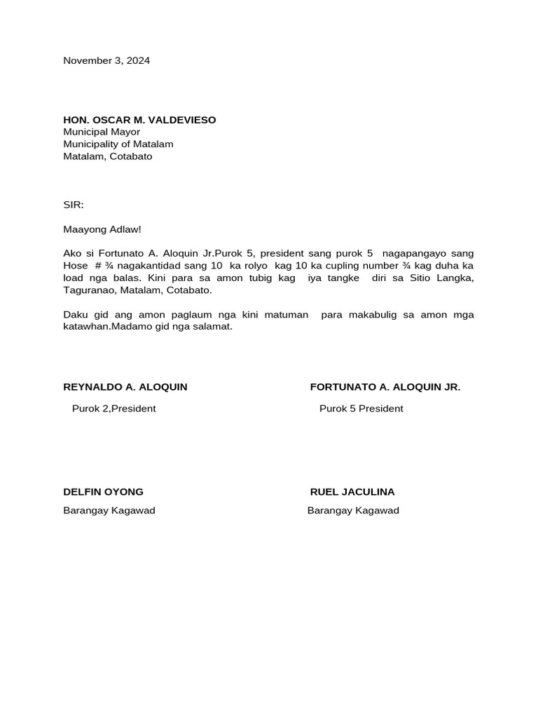 Mayor Request Letter | PDF
