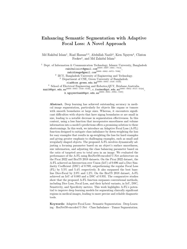 Enhancing Semantic Segmentation With Adaptive Focal Loss_ a Novel_ Approach | PDF | Image ...