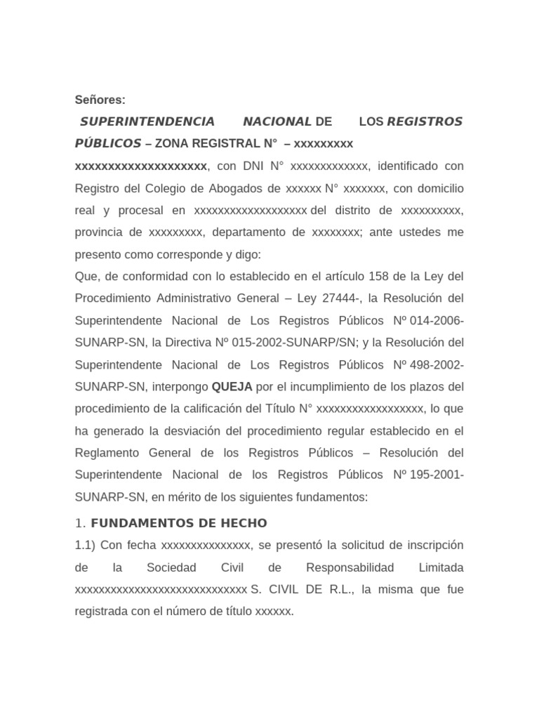 Queja por Demora en Registro SUNARP | PDF | Gobierno | Justicia