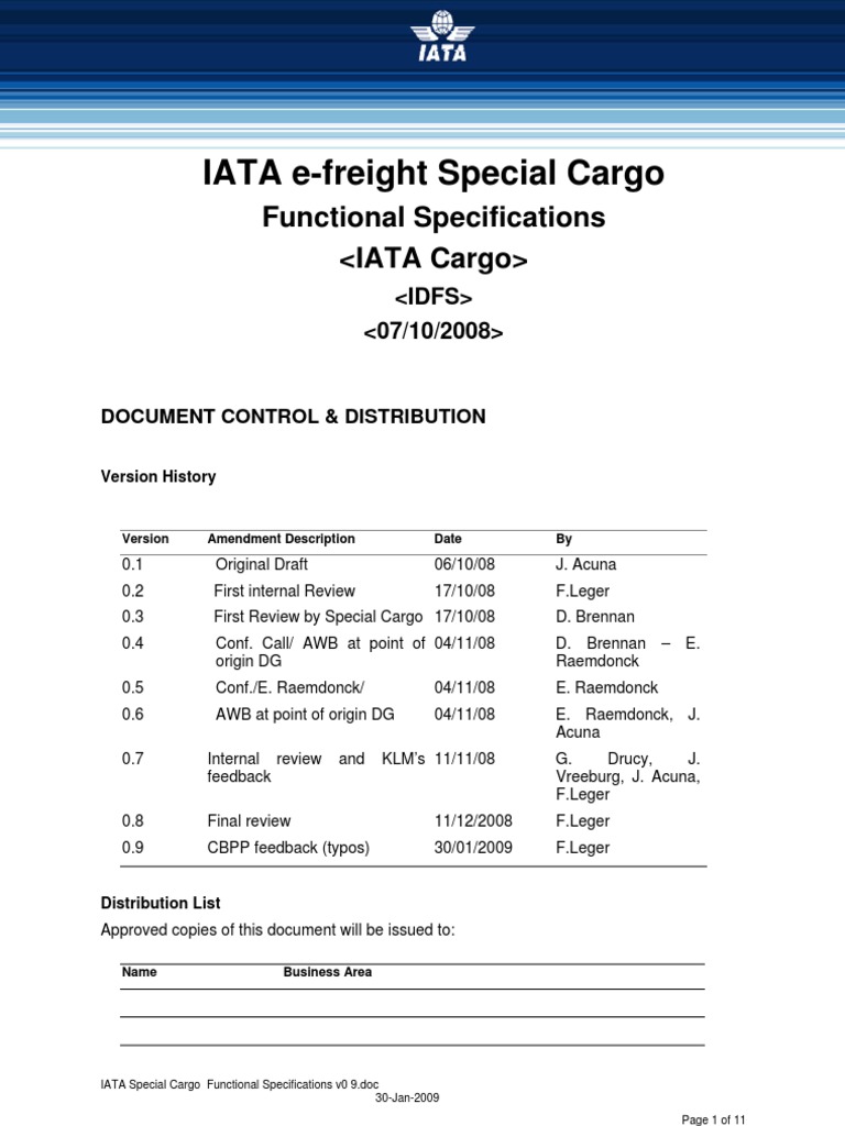 IATA Special Cargo Functional Specs | PDF | Dangerous Goods | Cites