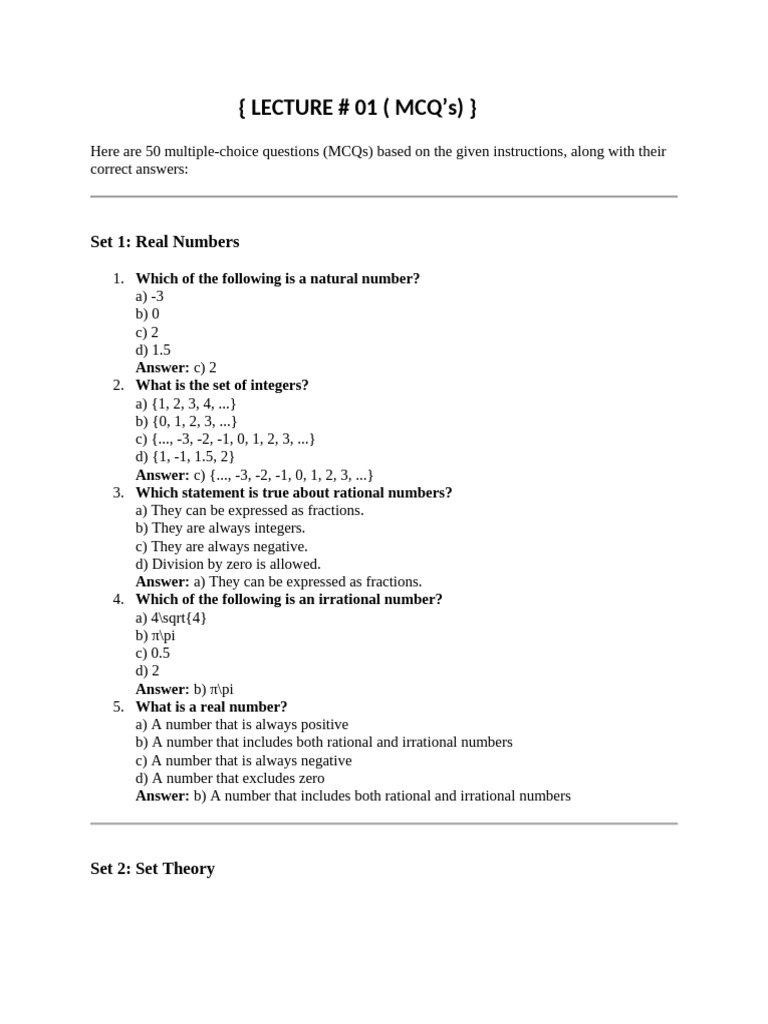 mth101 Lecture # 1 To 22 | PDF | Numbers | Rational Number