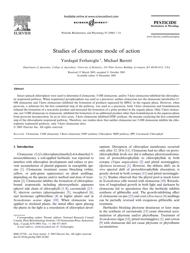 Clomazone DOXP | PDF | Cytochrome P450 | High Performance Liquid ...
