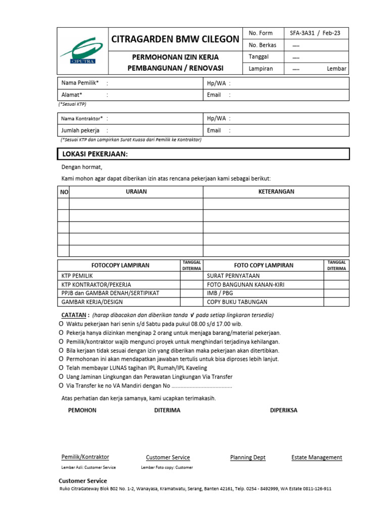 Form Izin Renovasi | PDF