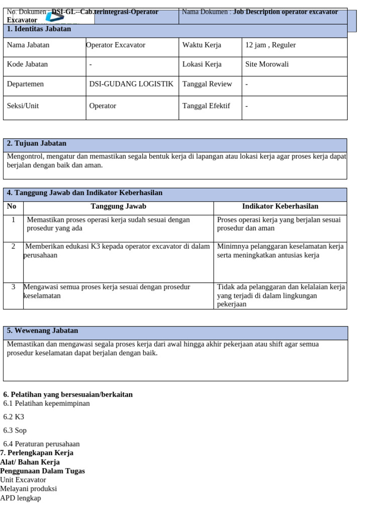 DSI - Form Job Description Wakilisi | PDF